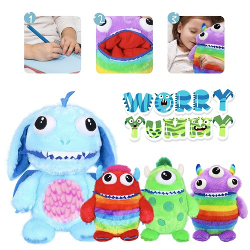 WORRY MONSTER LARGE CUDDLY SOFT TOY PLUSH ZIPPER TEDDY EATS NIGHTMARE ...