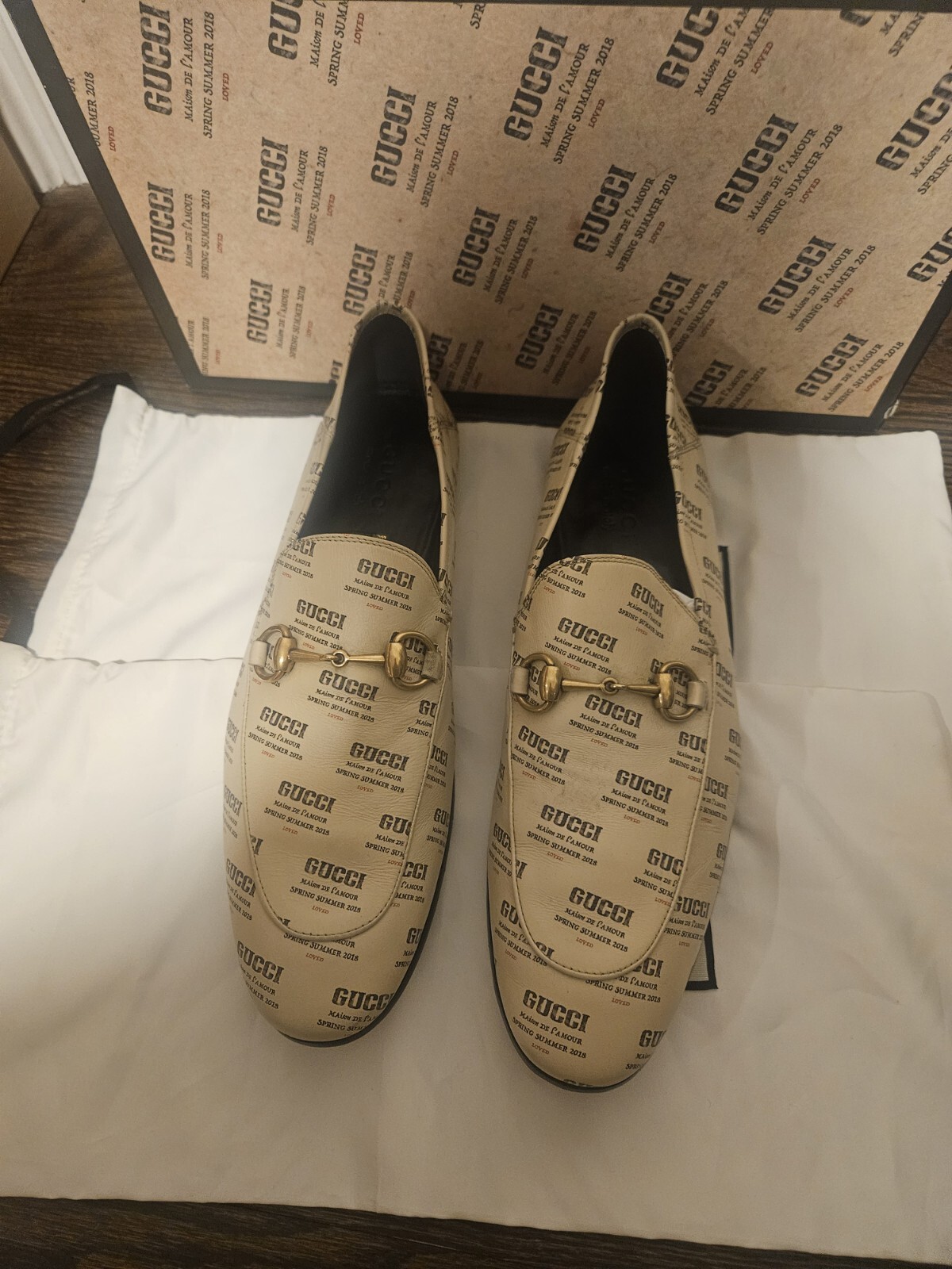 GUCCI Stamp Leather Horsebit LOAFERS Beige Gucci Size 10 | eBay
