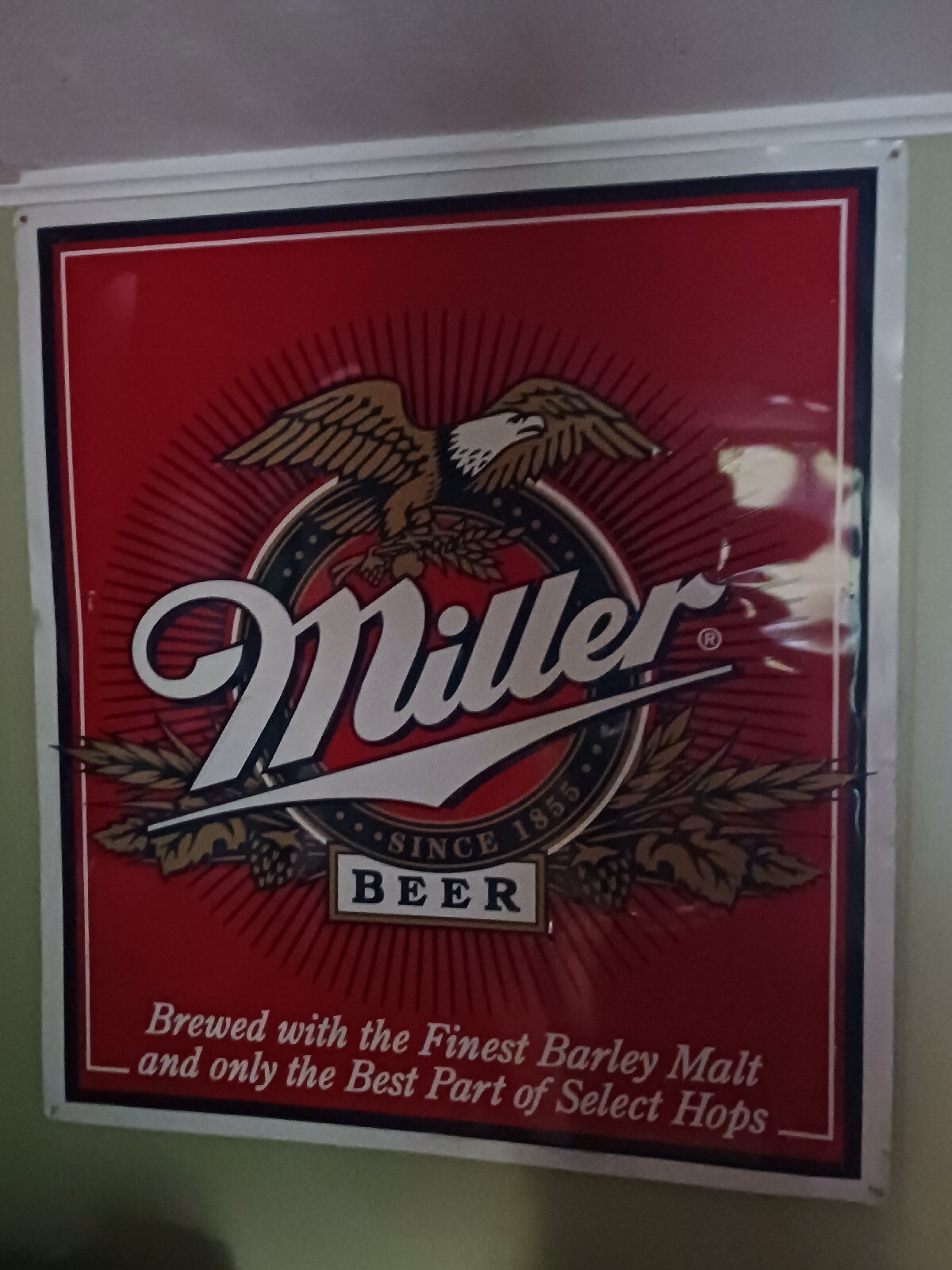 VINTAGE 1990s MILLER BEER EAGLE LOGO METAL SIGN EMBOSSED LARGE | eBay
