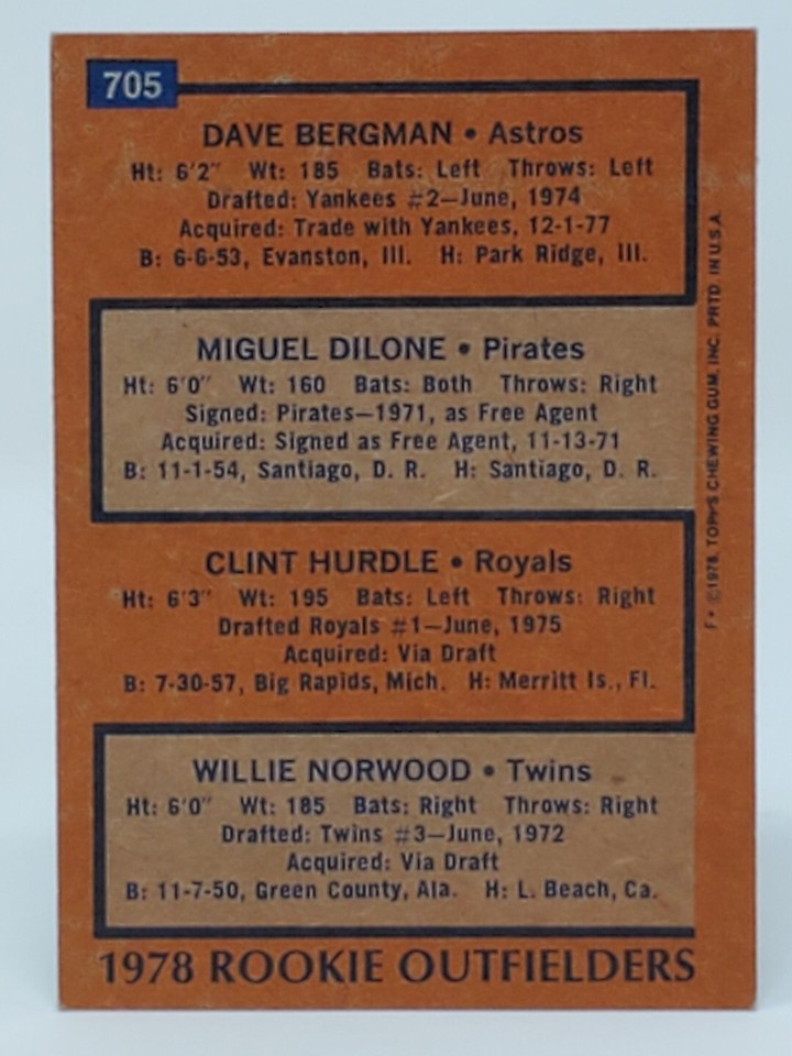 1978 Topps #705 1978 Rookie Outfielders Houston Astros/Pittsburgh ...