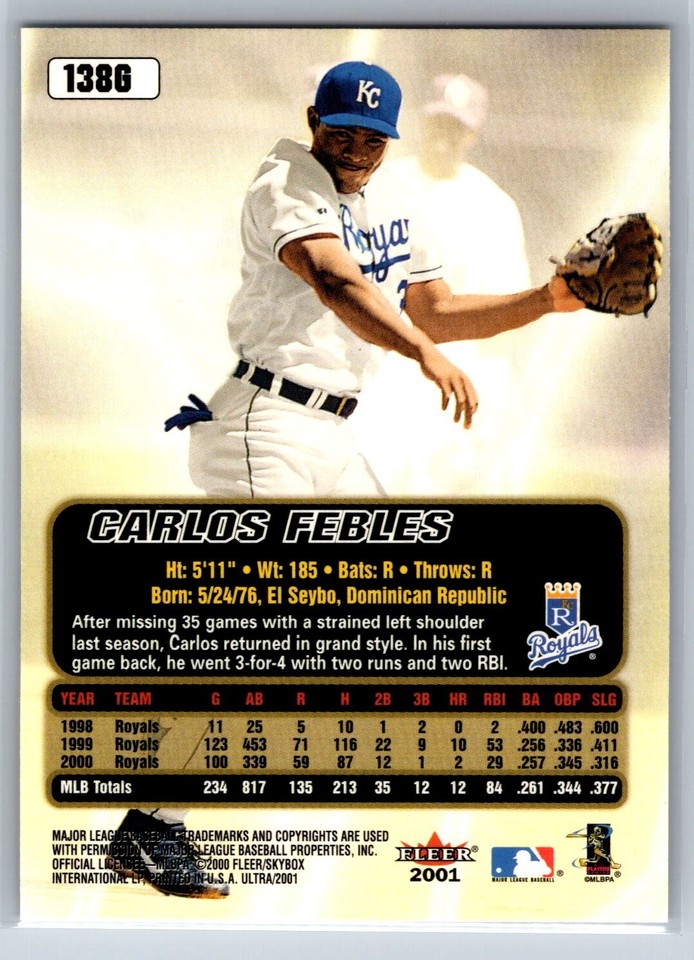 2001 Fleer Ultra Carlos Febles Gold Medallion Parallel Kansas City Royals #138G | eBay