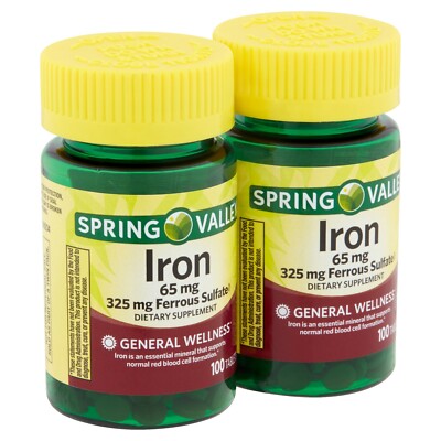 Spring Valley Iron Tablets, 65 mg, 100 Count, 2 Pack..+ 885474199777| eBay
