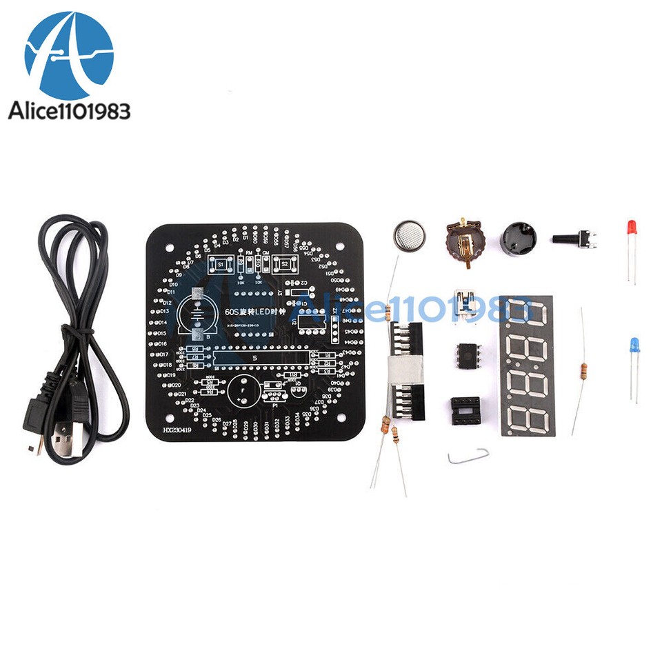 Rotating LED Alarm Electronic Digital alarm Clock DIY Kit Board Parts ...