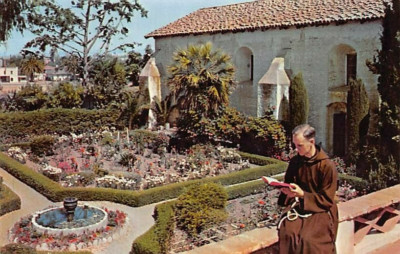 Postcard CA: Mission Santa Ines, Franciscan Priest, Solvang, California ...