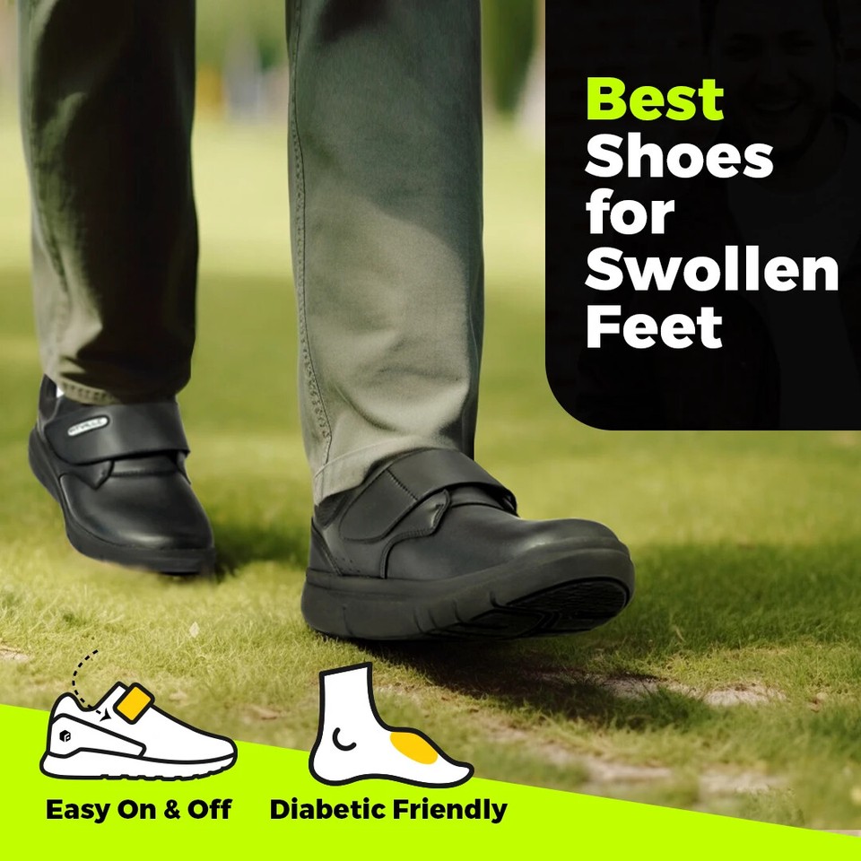 Extra Wide Leather Shoes Walking for Elder Orthopedic Swollen Feet Non ...