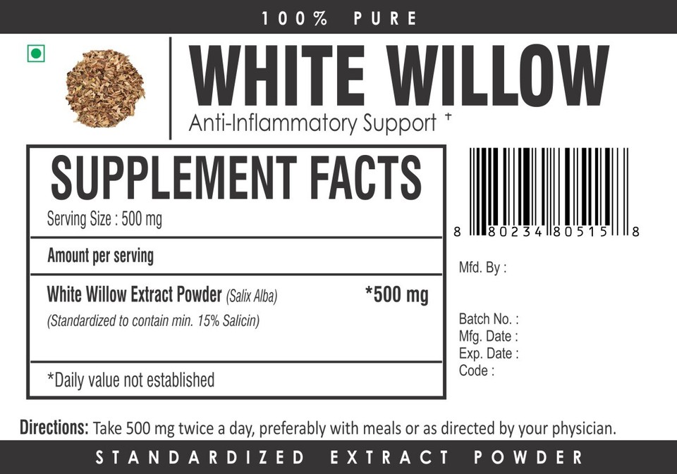 White Willow Bark Extract Powder 15% Salicin Joint & Muscle Comfort ...
