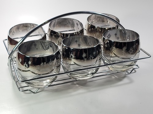 Set Lot 6 1960s Vitreon Queen Silver Fade Lusterware Roly Poly Glasses ...