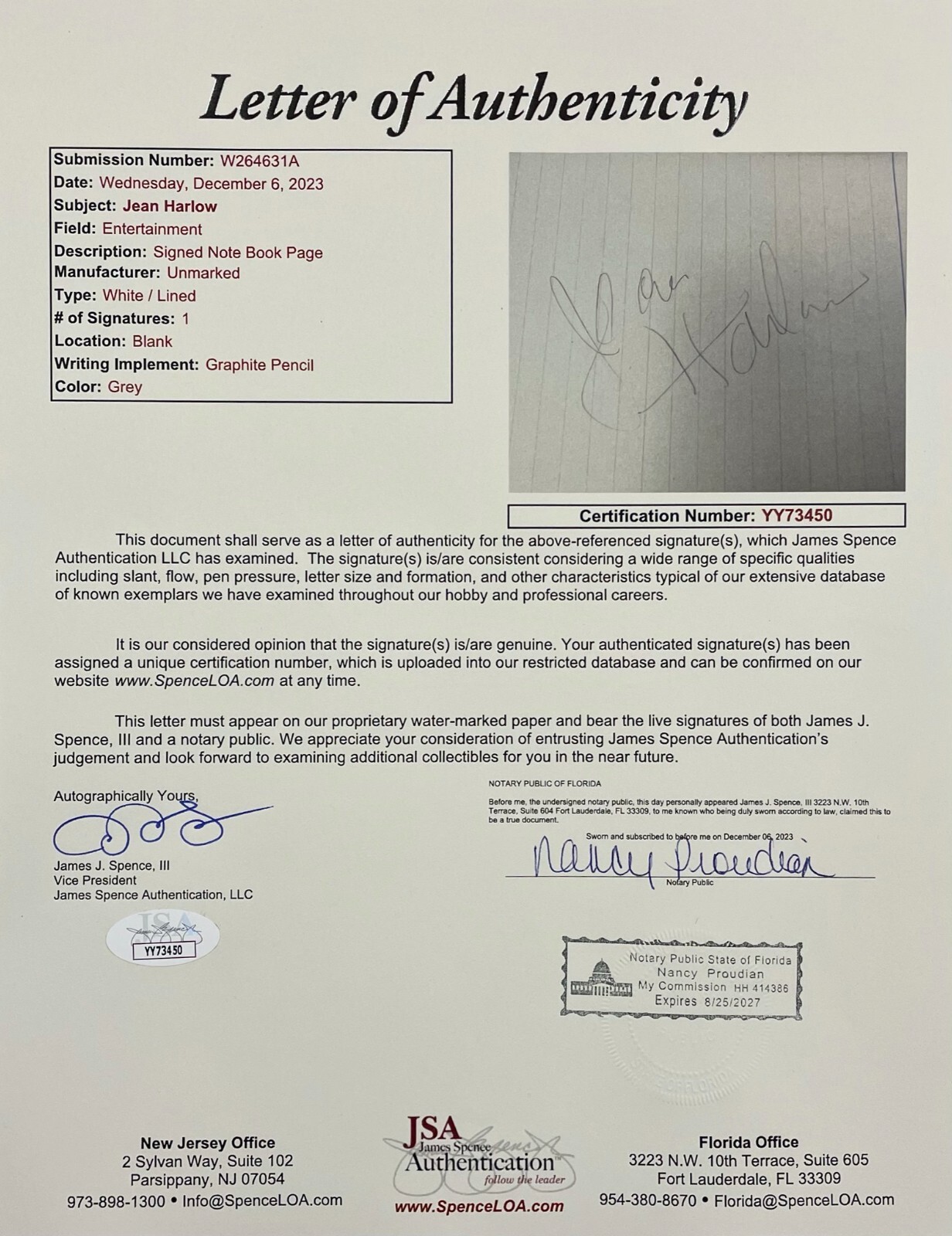 JEAN HARLOW Autograph Signed ALBUM PAGE 4x5 JSA CERTIFIED AUTHENTIC LOA ...