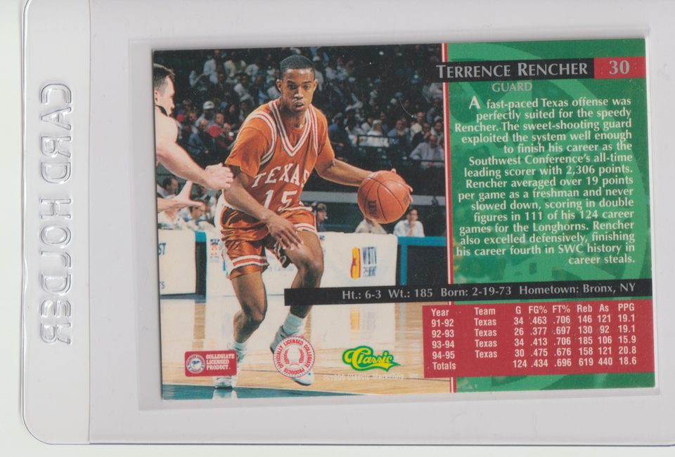 1995 Classic #30 Terrence Rencher Texas Rookie Card Holo | eBay