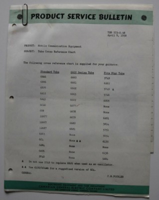 Canadian General Electric 1958 Tube Cross Reference Chart brochure ...