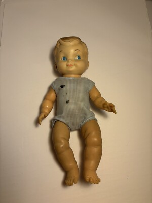 Vintage Baby Boy Squeak doll. Original outfit. Blue eyes. Old style, no ...