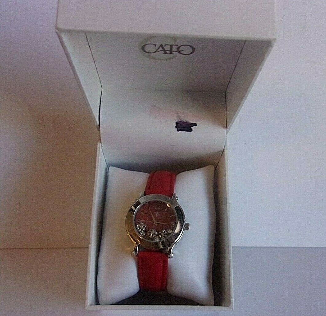 CATO LADIES WATCH RED FACE & RED LEATHER BAND-SILVER CASE | eBay