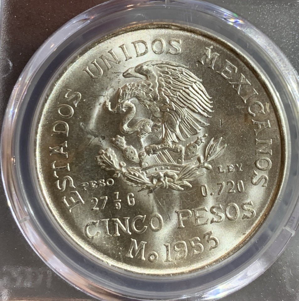 1953 MO MEXICO 5 PESO SILVER COIN PCGS MS63 SUPER GEM HIDALGO KM-468 | eBay