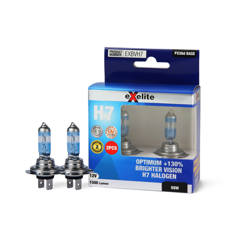 Exelite Halogen Optimum +130% Brighter Vision H7 Globes (2PK) 12V 55W ...
