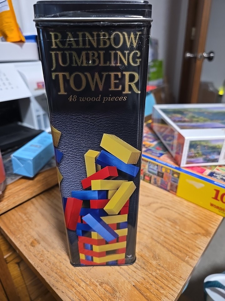 New Rainbow Jumbling Tower 48-Piece Colorful Block Balancing Wood ...