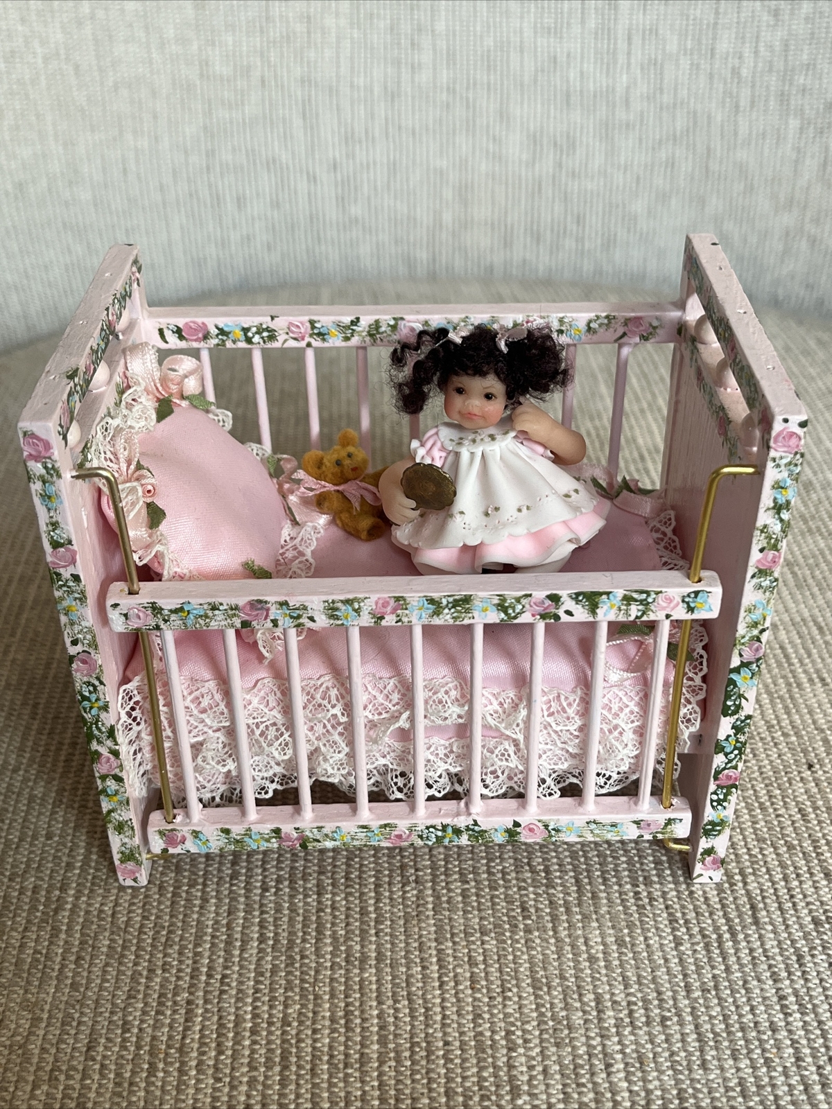 Miniature Dollhouse Baby In Crib + Rocking Chair by Artisan Becky Delk ...