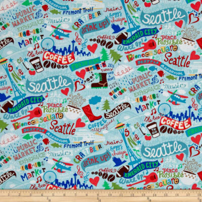 Seattle Rain City Sewing Quilting Fabric FQ Blue | eBay