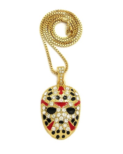 Men's Jason Mask Pendant With 20" 2mm Box Chain 14K Gold Plated | eBay