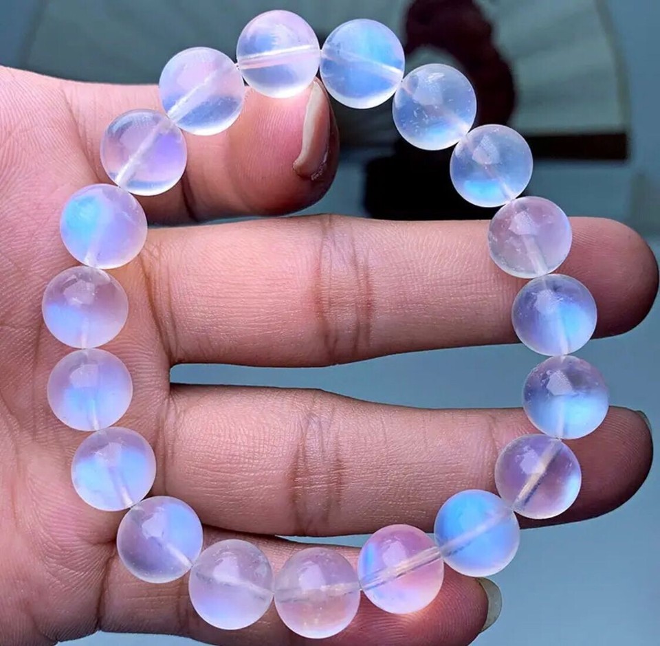 Natural Blue Light Moonstone Round Beads Bracelet 10mm Women Men AAAAAA ...