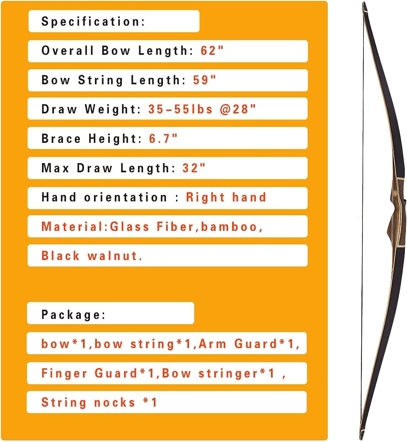 30lb Handmade Wooden Longbow Traditional Archery Recurve Bow Hunting ...