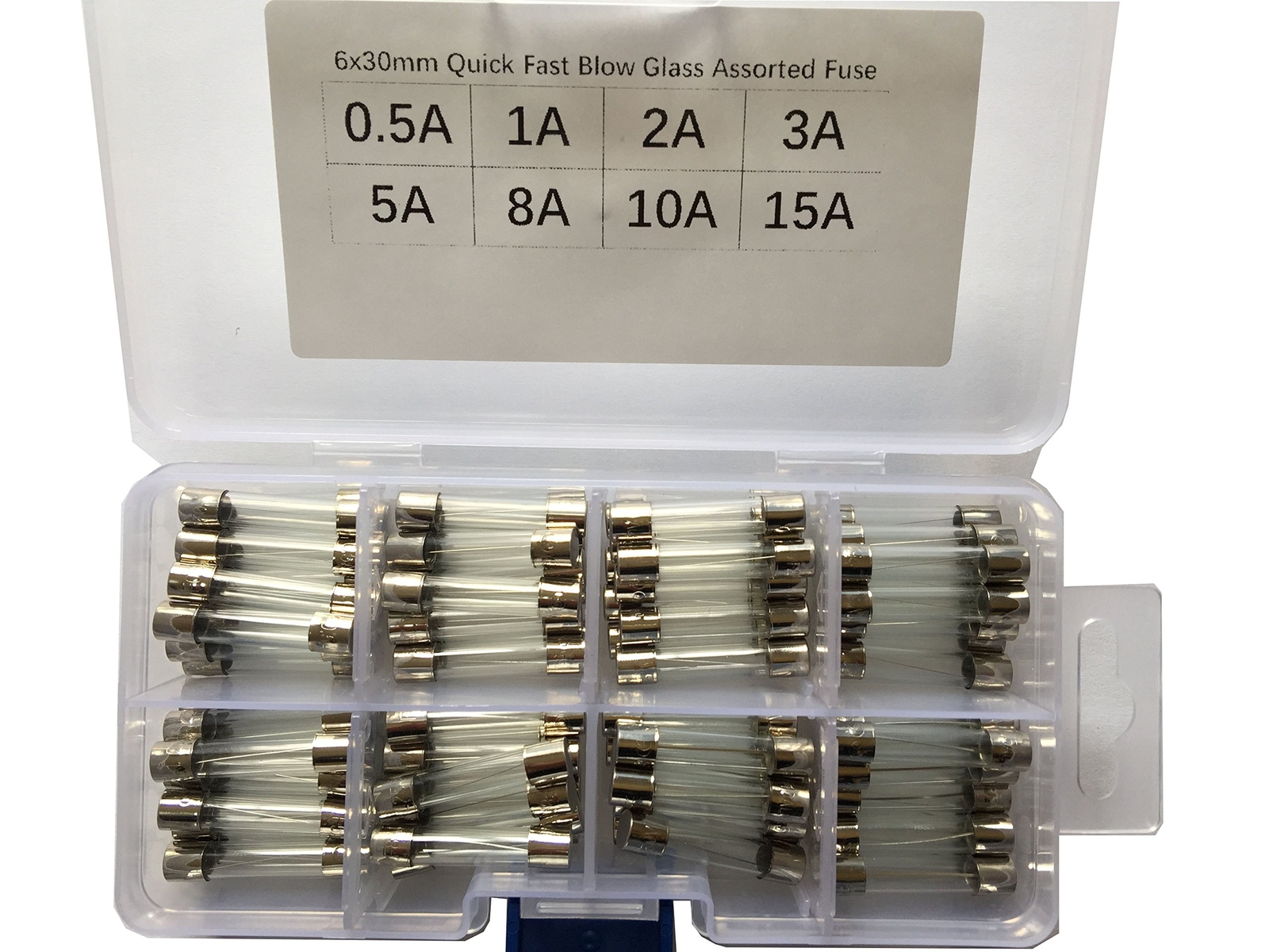 6x30mm Quick Fast Blow Glass Assorted Fuse (Pack of 80) 0.5A 1A 2A 3A ...