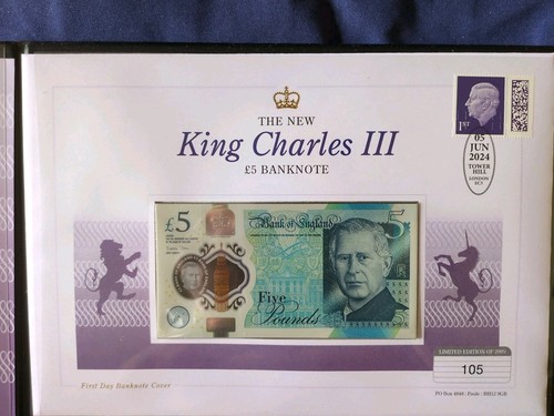 New King Charles III First Day £5 Banknote Cover Postmarked 05.06.2024 ...