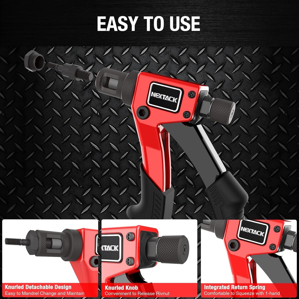 Rivet Gun Kit Tool Rivnut Thread Nut Setting Drill Bit Metric SAE Hand ...