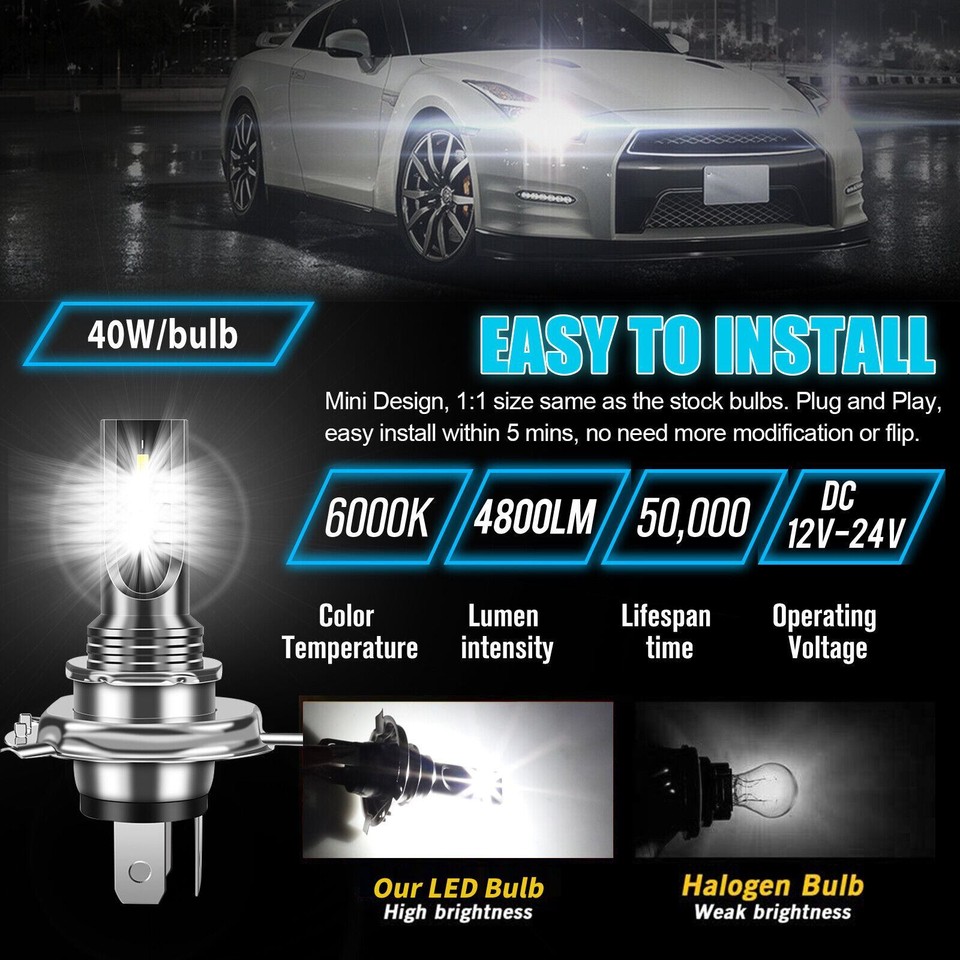 2x H4 9003 HB2 LED Combo LED Fog Driving Light Bulb Kit Super Bright ...