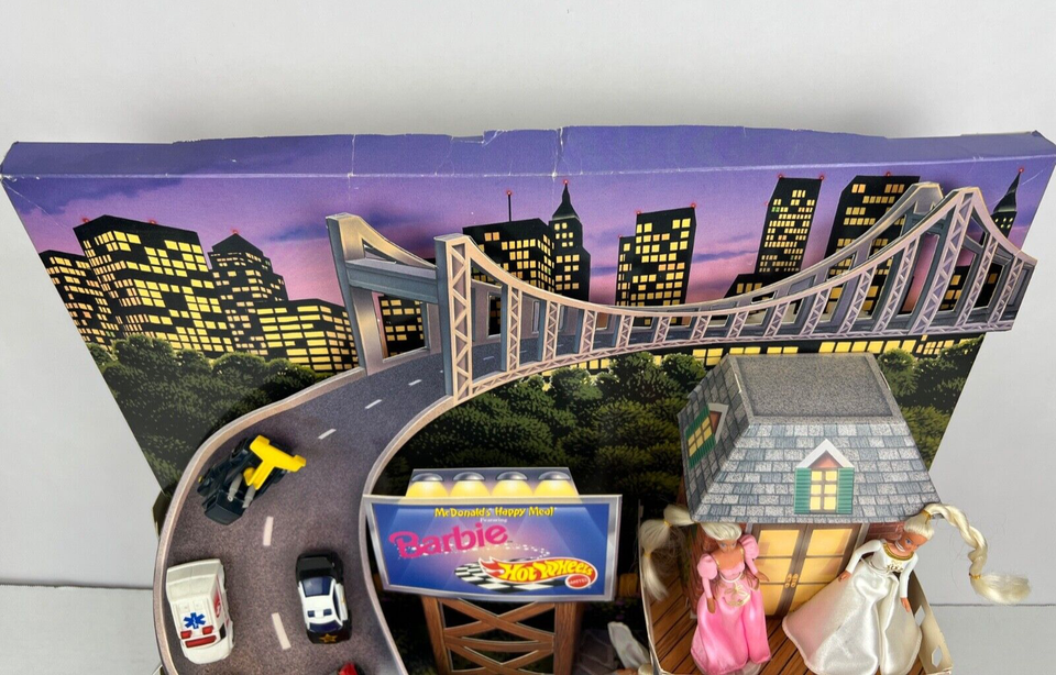 Vintage 1997 McDonalds Barbie Princess & Hot Wheels Happy Meal Display ...