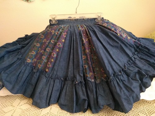 Suzi's Ruffles Square Dance skirt, 16 gores alternate printed denim ...