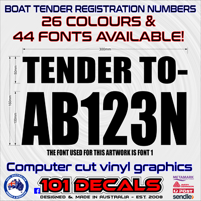 TENDER TO boat registration rego numbers letters lettering marine ...