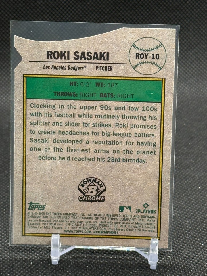 2025 Bowman Chrome ROOKIE OF THE YEAR FAVORITES Roki Sasaki #ROY-10 LA ...