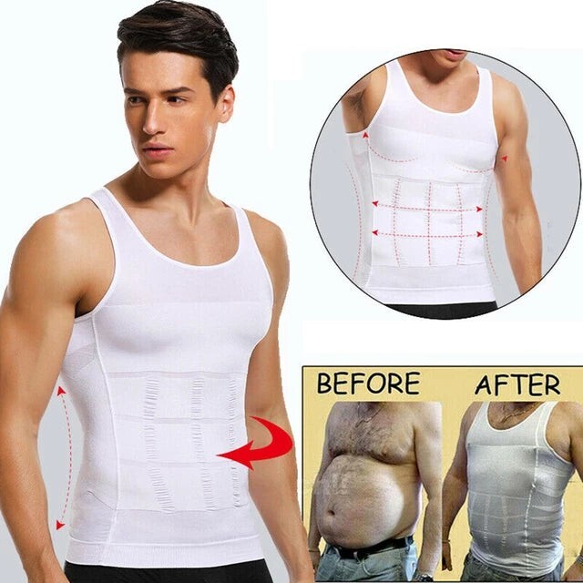 Mens Slimming Body Shaper Belly Chest Compression Vest Girdle T-Shirt ...