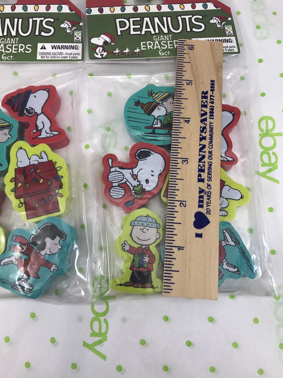 Peanuts Giant Erasers Packages 6 Count Each Gift Collectible Lot Of 2 ...