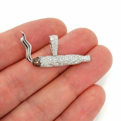 2Ct Round Simulated Diamond Smoking Joint Pendant 18"Chain 14K White ...