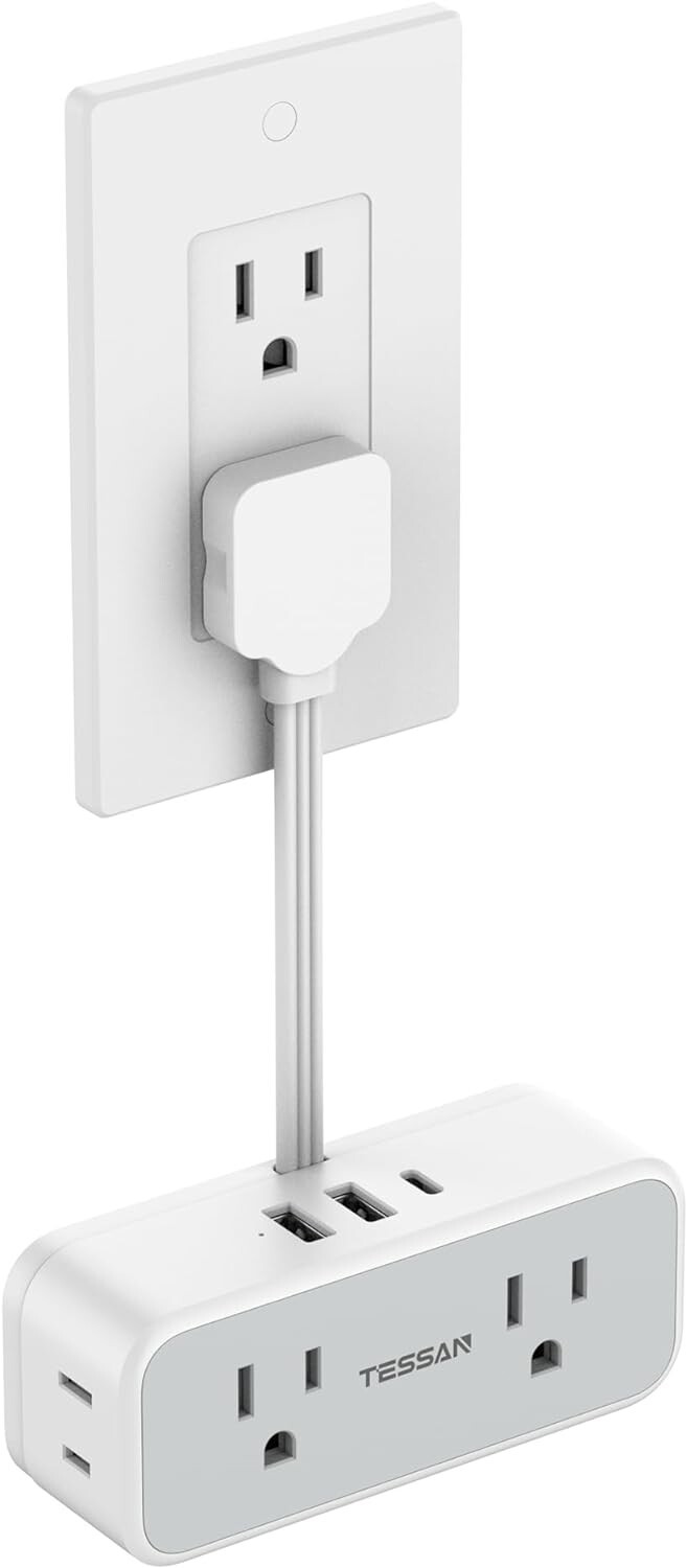 Power Strip Short Cord Flat Plug with USB C Port 4 Outlet 6 inch for ...
