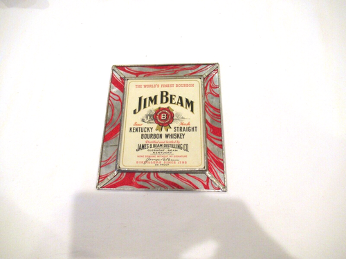 Jim Beam mirrored glass hanging sign, red & white stained glass frame ...