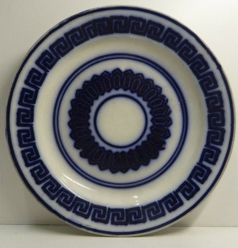 ANTIQUE FLOW BLUE AND WHITE GREEK KEY PATTERN PLATE | eBay