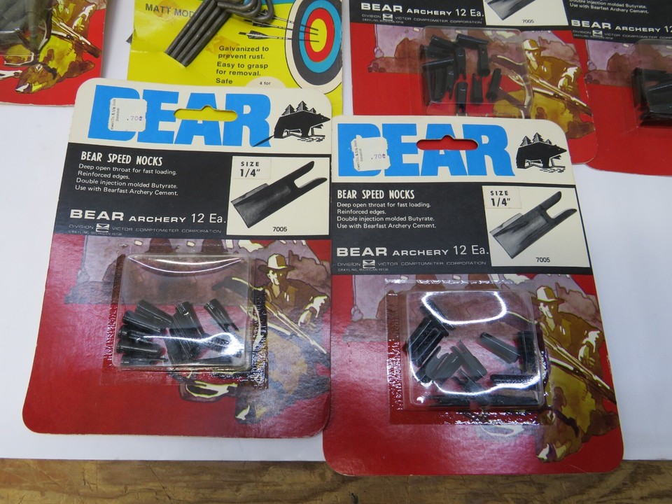 Lot of 18 NOS Archery Parts Bear Saunders Nocks and Points Arrow Points ...