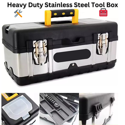 Heavy Duty Stainless Steel Tool Box Chest Secure Storage Case Removable ...