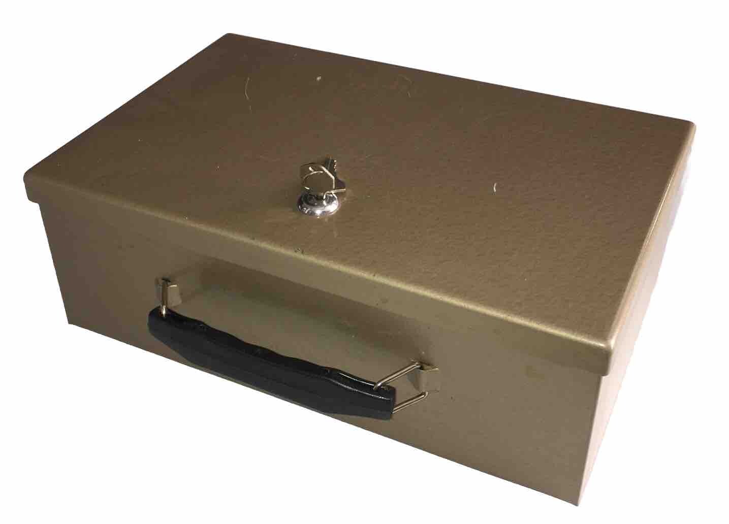 METAL LOCK BOX WITH KEY 13" x 8.5" x 4.5" USED STRONG HEAVY THICK WALL ...