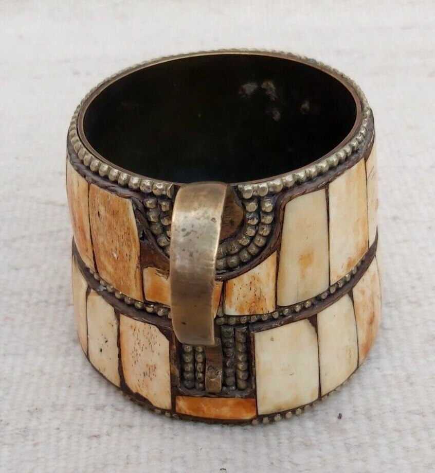 Rare Ancient Drinking Brass Beer Mug Studded Bones Viking Style ...