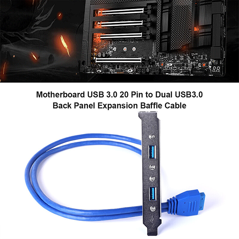 20 Pin to Dual USB3.0 Baffle Extension Cable High Speed Back Panel Brac ...
