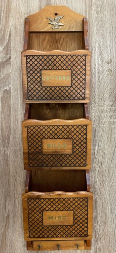 Wall Mounted Wood Letter Bill Holder Keys Eagle Emblem Americana Japan ...