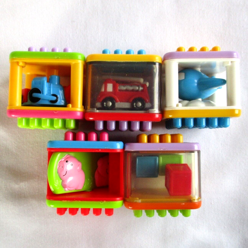 Lot 5 Fisher Price Peek A Boo Bristle Blocks Train Plane Fire Engine ...