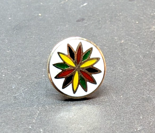 Enamel Gold Toned Pinback Button Lapel Pin Round Multicolor Flower ...