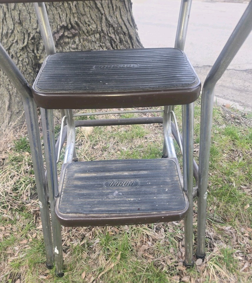 Vintage Cosco Kitchen Metal Step Stool Chair Retro MCM Brown | eBay