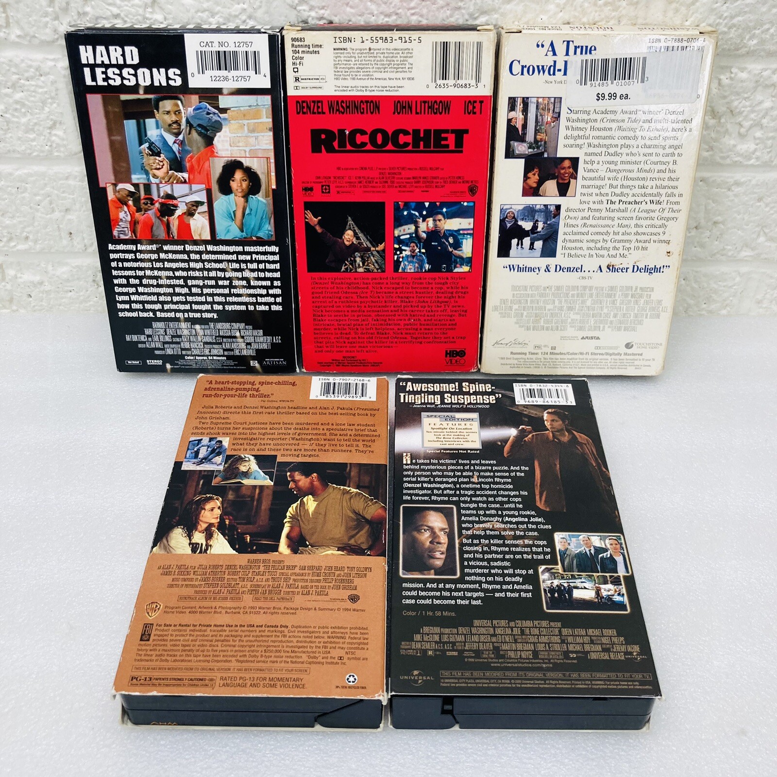 Lot 5‼ Denzel Washington VHS Hard Lessons•Bone Collector•Pelican Brief ...