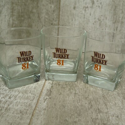 (3) Wild Turkey Glass 81 Proof Bourbon Embossed Logo SQUARE Low Ball ...