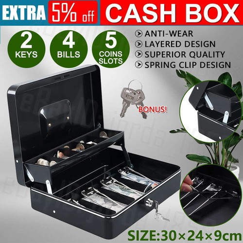 Portable Lockable Cash Box Deposit Slot Petty Money Coin Case Safe Key ...
